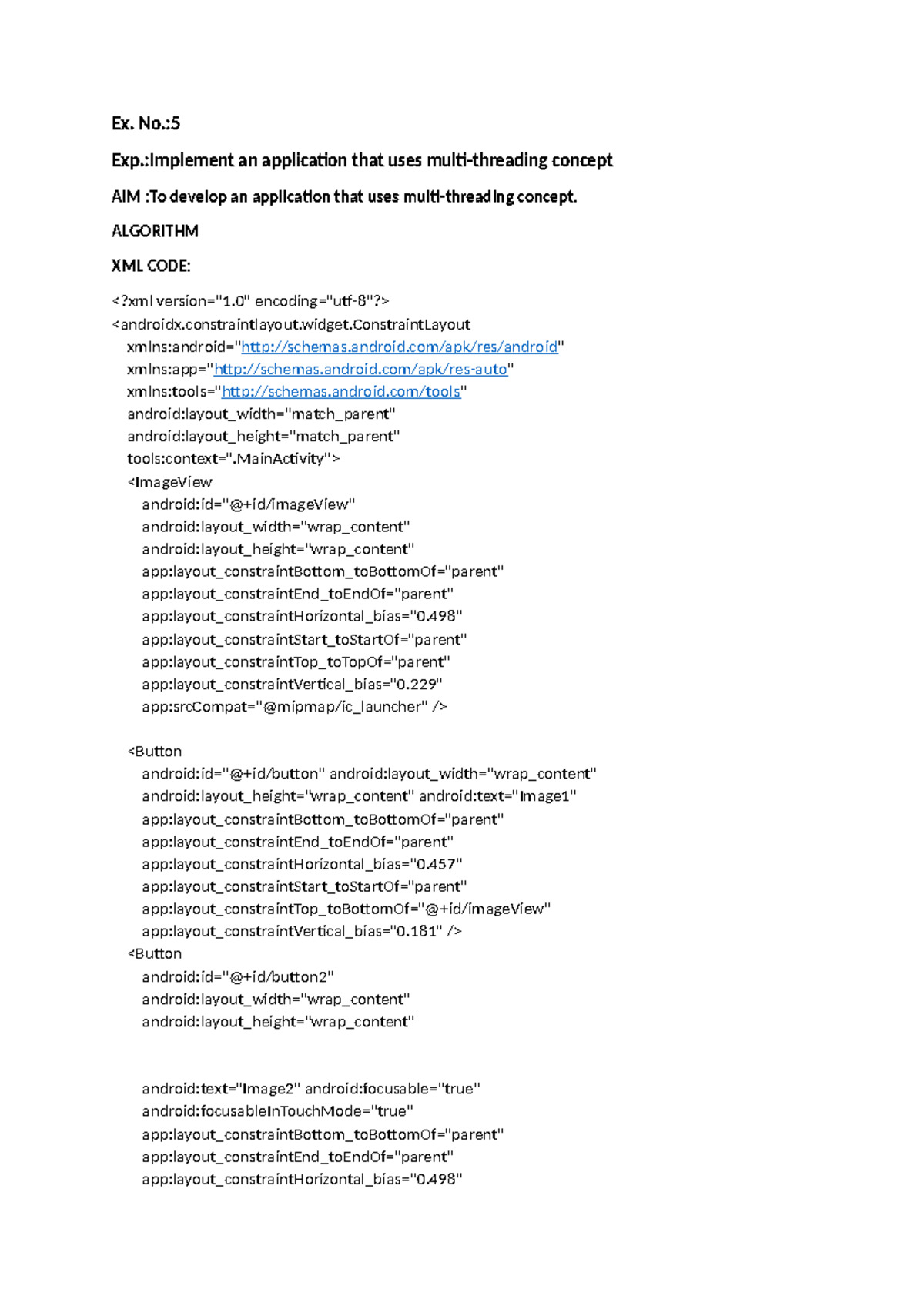 MAD Programs - cndsrxjdfkfg,l - Ex. No.: Exp.:Implement an application that uses multi-threading ...