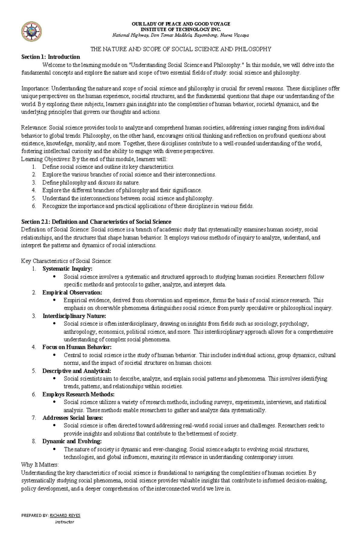 Module 2 THE Nature AND Scope OF Social Science AND Philosophy ...