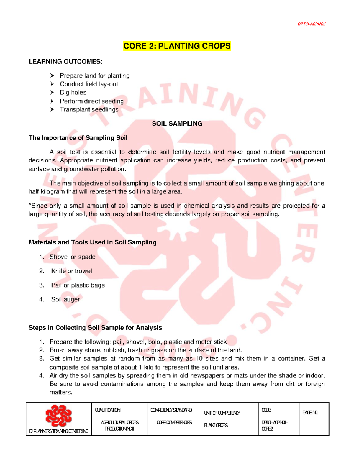 CORE 2 Plant Crops - Copy for assignments - QUALIFICATION: AGRICULTURAL ...