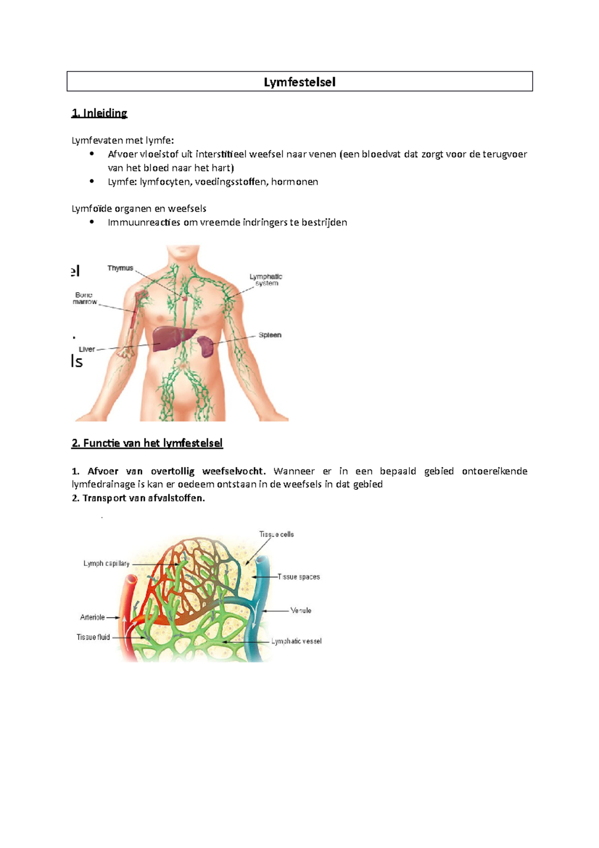 6. Lymfestelsel - Lymfestelsel 1. Inleiding Lymfevaten met lymfe ...