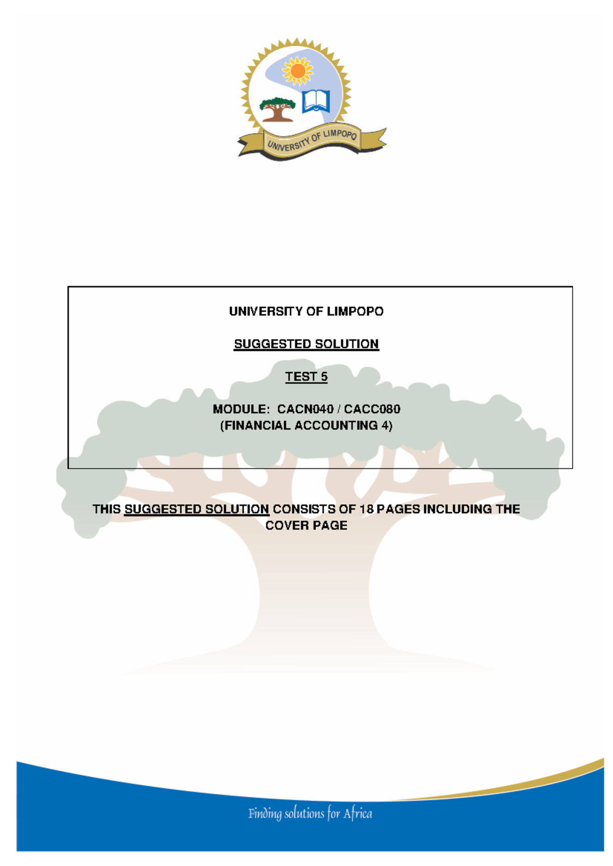 CACN040CACC080 Test 5 Suggested Solution - UNIVERSITY OF LIMPOPO ...