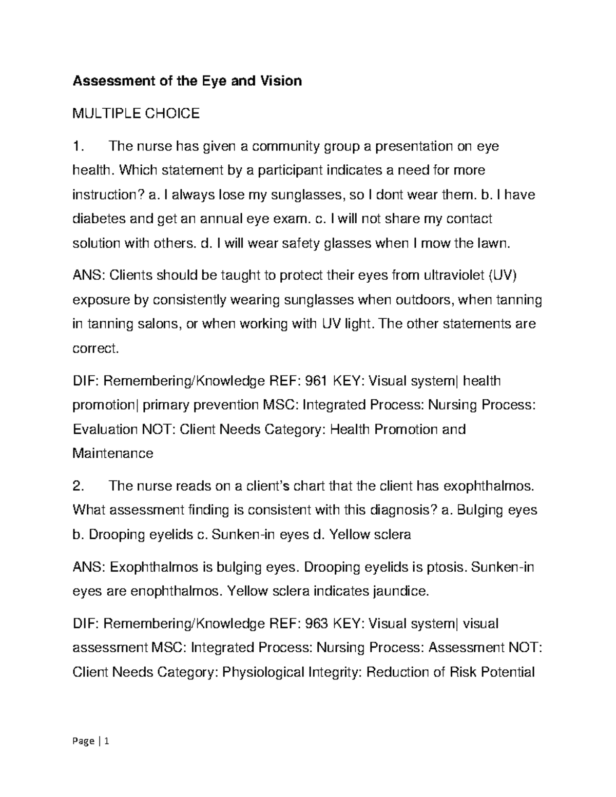 Assessment of the Eye and Vision - Assessment of the Eye and Vision ...