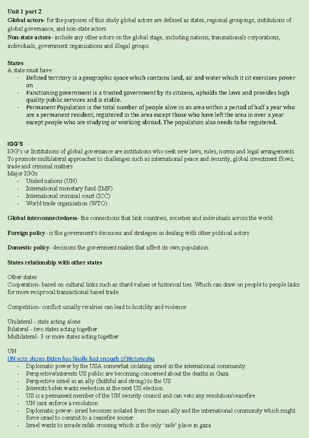 VCE Politics Study Notes - Unit 1 part 2 Global actors- for the ...