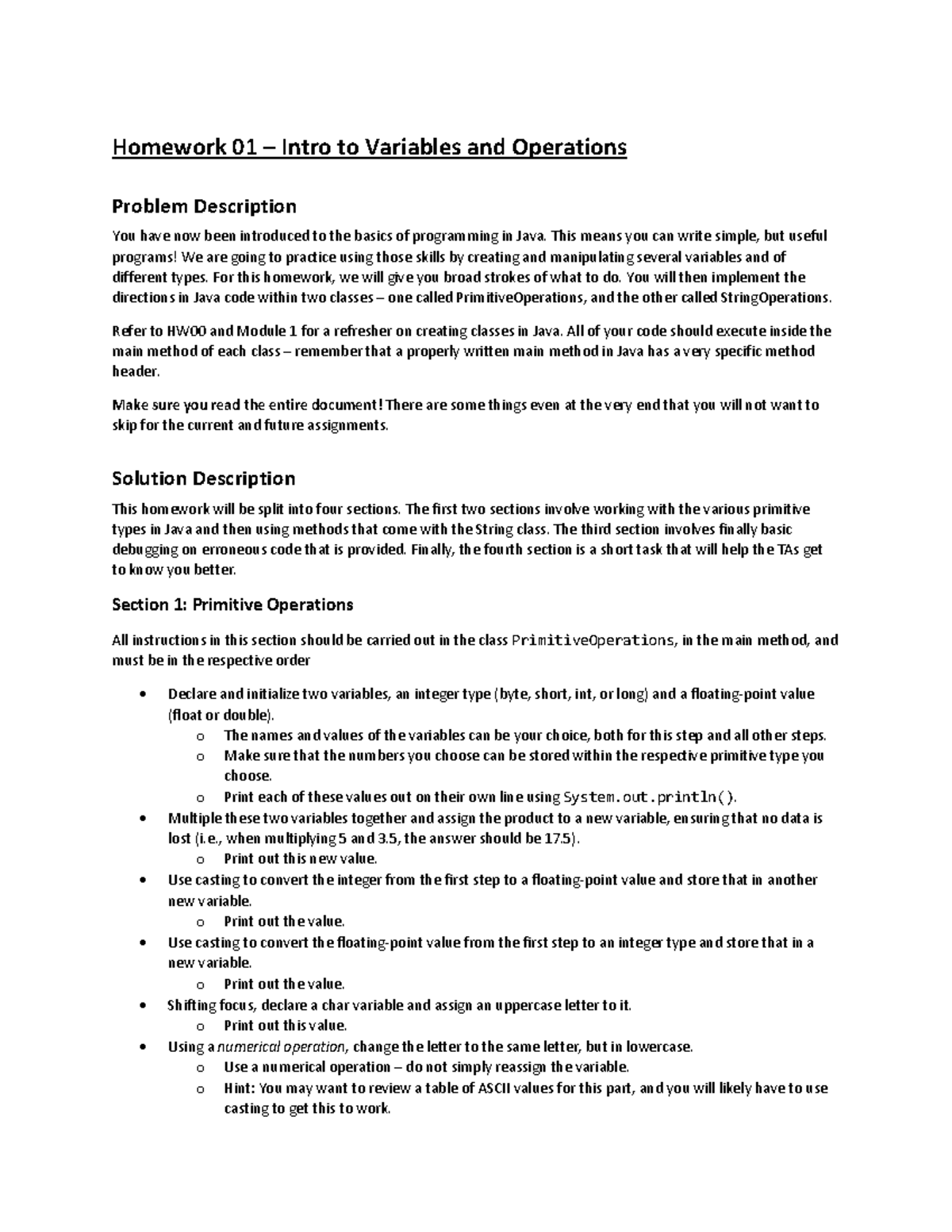 HW01 - Homework 01 – Intro to Variables and Operations Problem ...