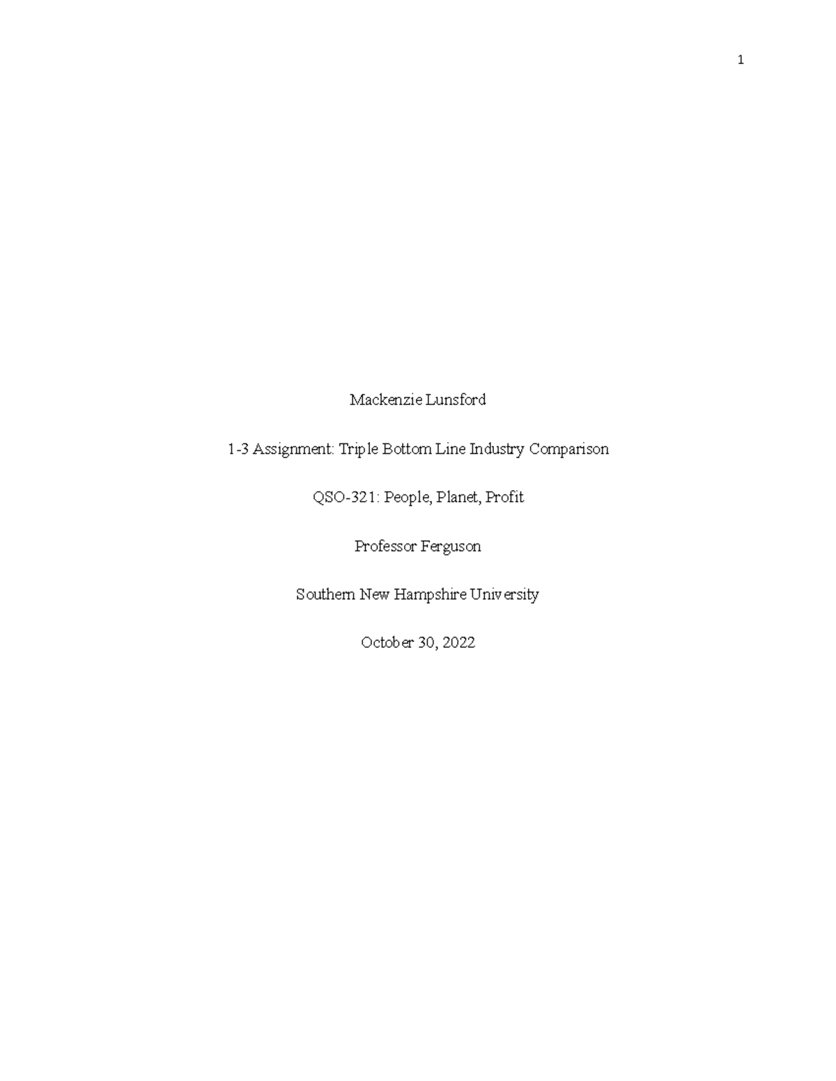 QSO 321 Assignment 1 - Mackenzie Lunsford 1-3 Assignment: Triple Bottom ...