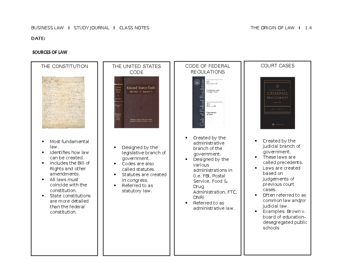 Sources of law notes - Origins of Law - THE UNITED STATES CODE Designed ...