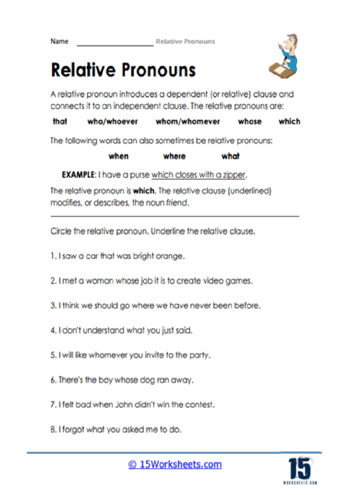 Doc1 - Lecture Notes - Name Relative Pronouns Relative Pronouns A ...