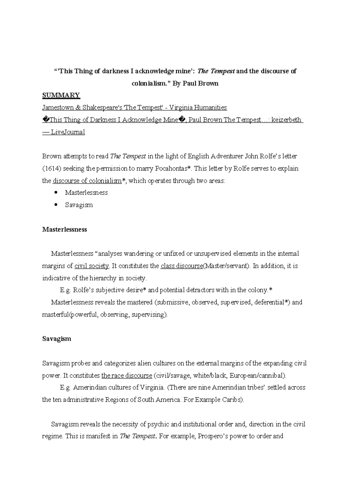 This Thing of darkness I acknowledge mi - “’This Thing of darkness I ...