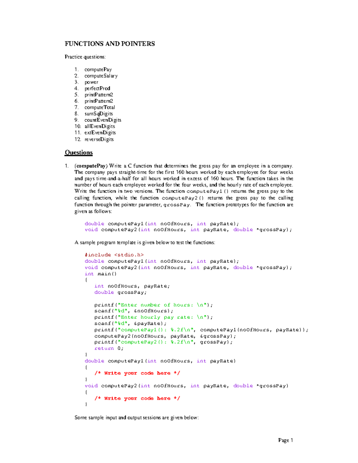Functions and Pointers - FUNCTIONS AND POINTERS Practice questions ...