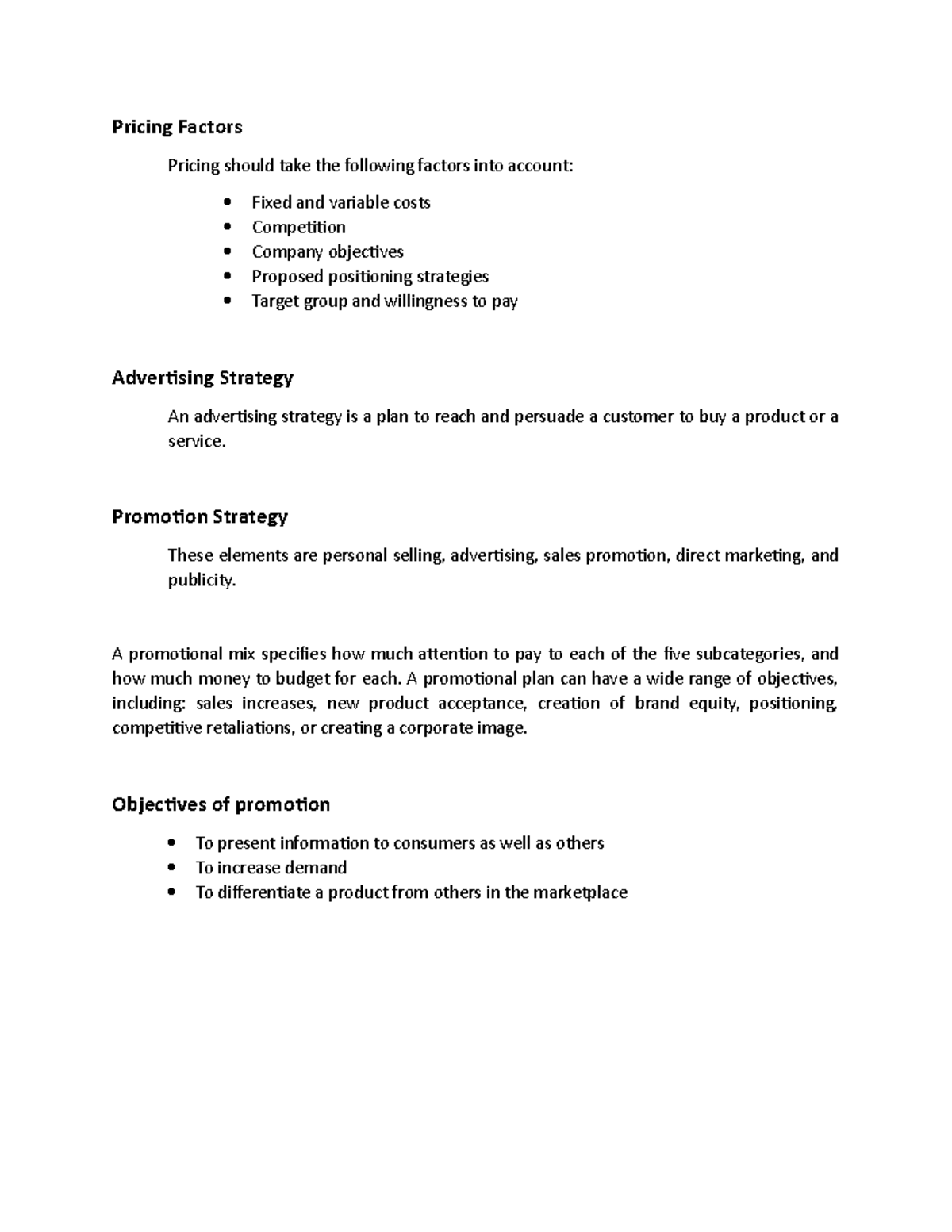 Pricing Factors - Pricing Factors Pricing should take the following ...