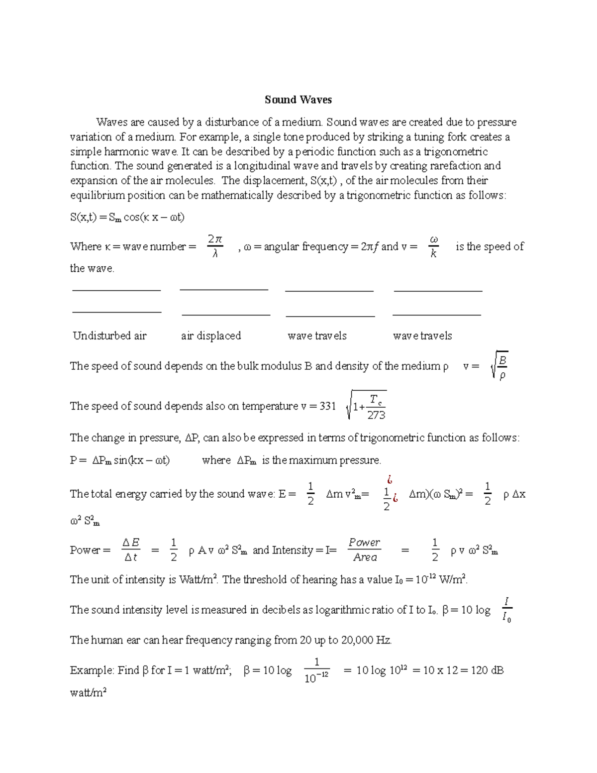 A12 Sound Waves 1 - class notes, equations and steps - Sound Waves ...