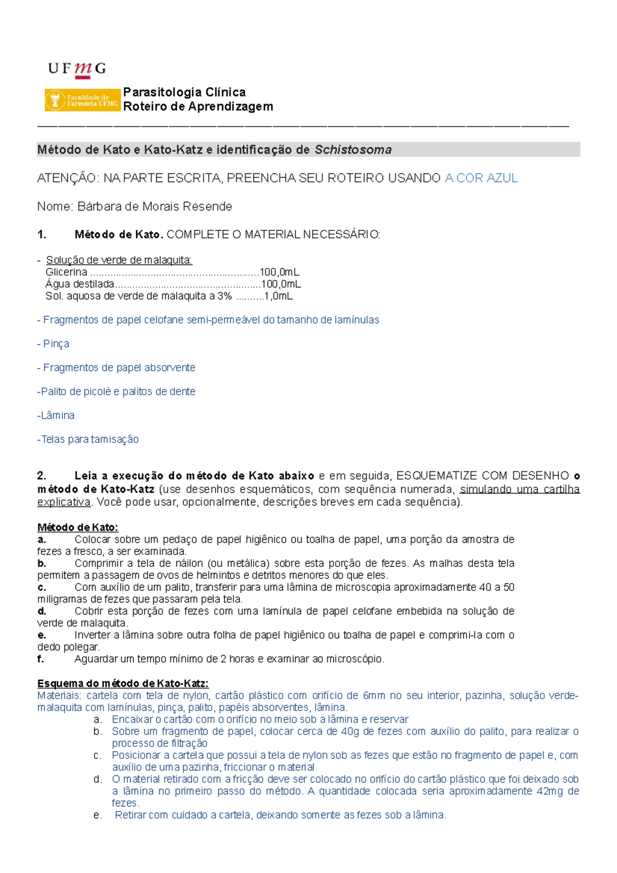 Feito Ativid 8c Kato-katz Identif Schistosoma Kits - Parasitologia ...