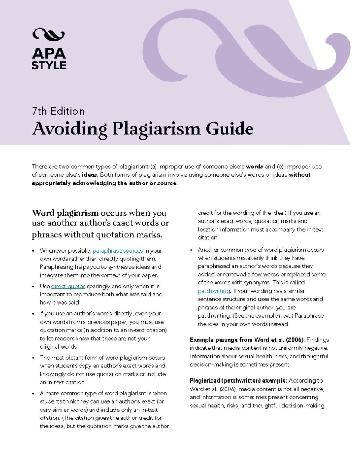 Avoiding-plagiarism APA - 7th Edition Avoiding Plagiarism Guide There ...
