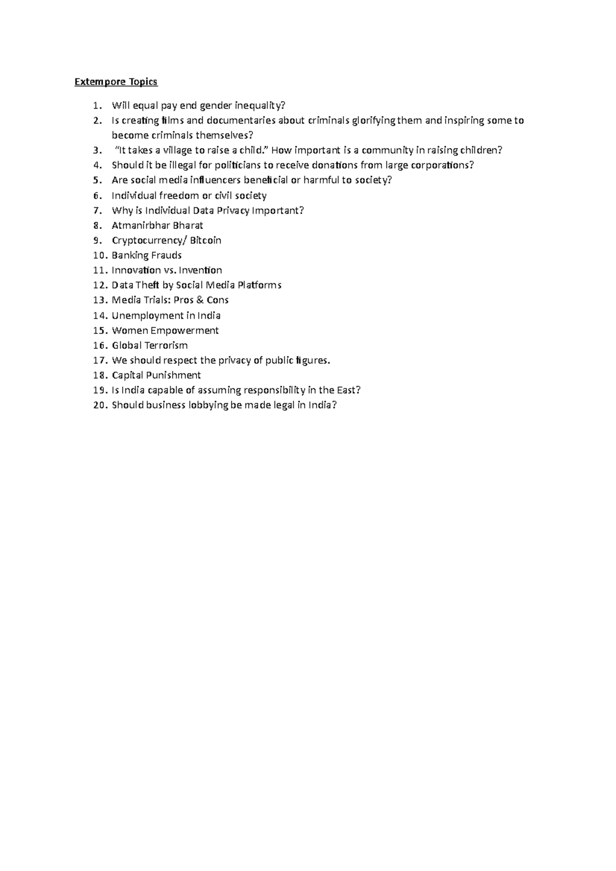 LAB MST Topics 2022 - Extempore Topics Will equal pay end gender ...