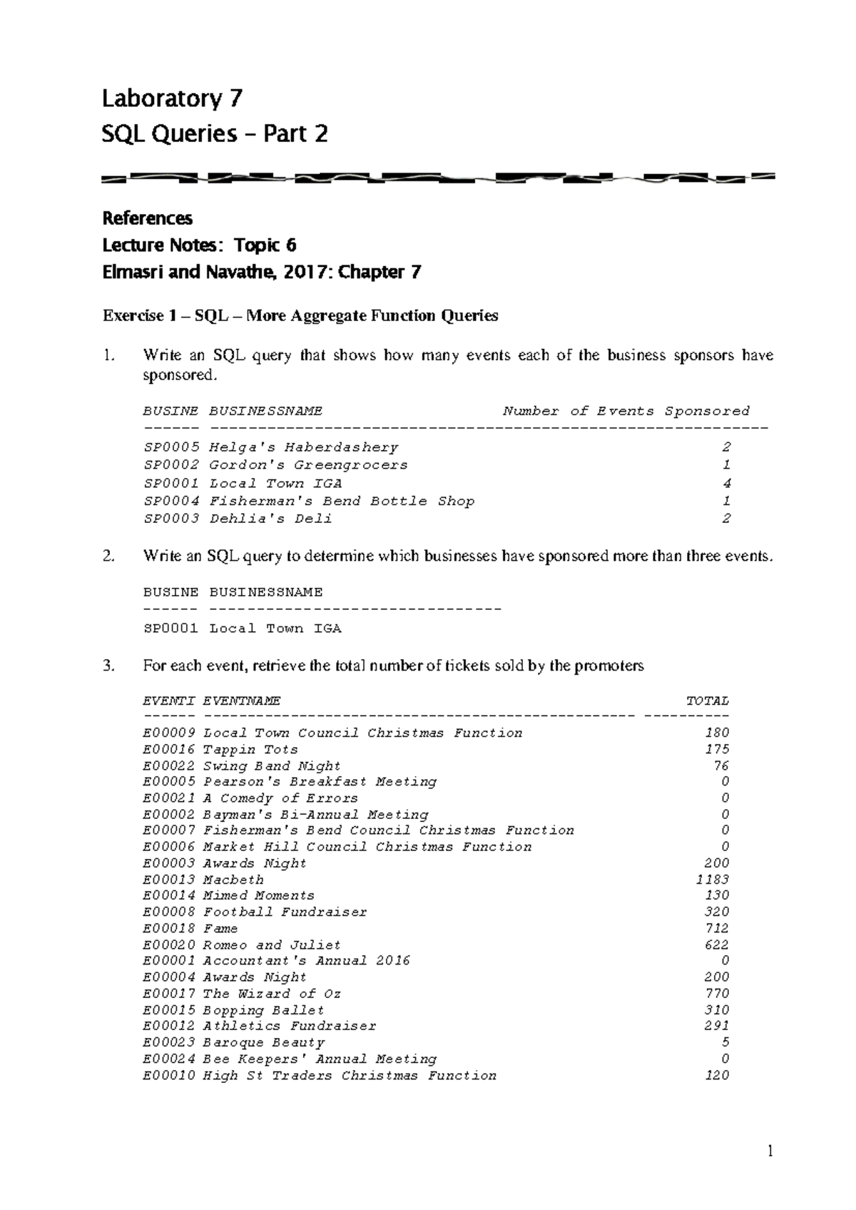 Lab 7 Materials - Lab Classes - Laboratory 7 SQL Queries – Part 2 ...