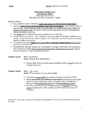 Homework 3 A - Chapter 5 (beginning on p): Set I: Set II: b c: Set II ...