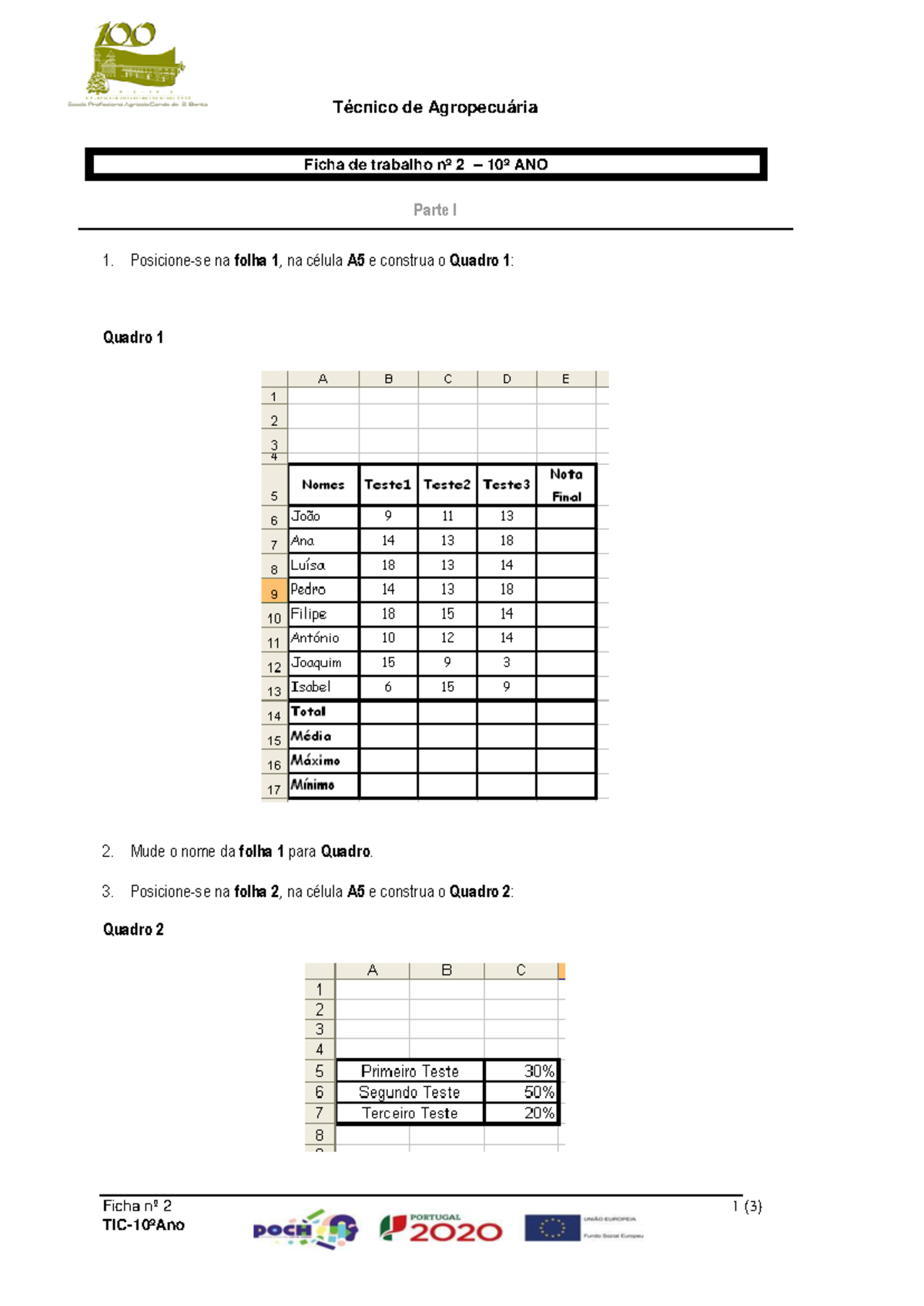 Ficha nº 2 - Matéria TIC - Técnico de Agropecuária Ficha nº 2 1 ( 3 ...