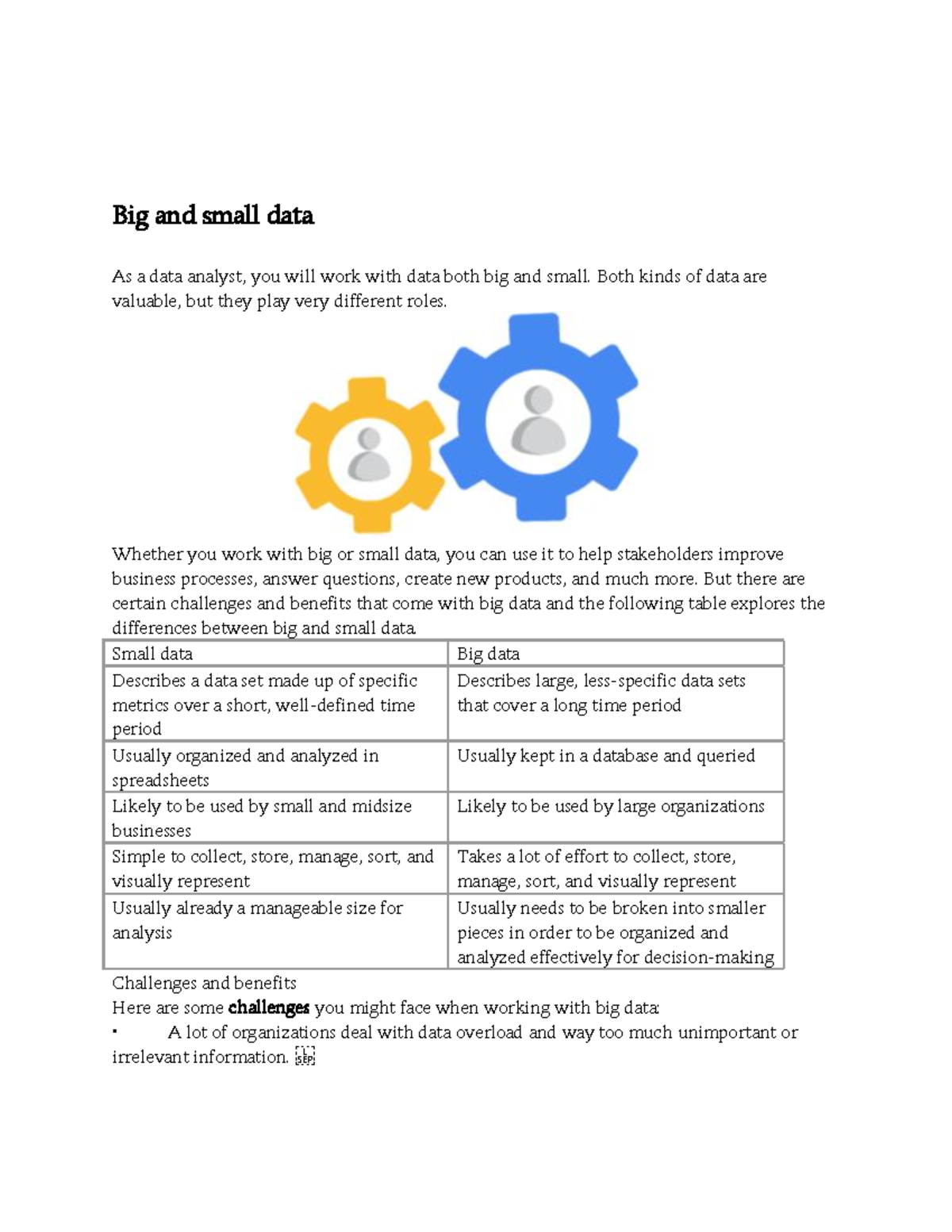 Big and small data for data analyst - Big and small data As a data ...