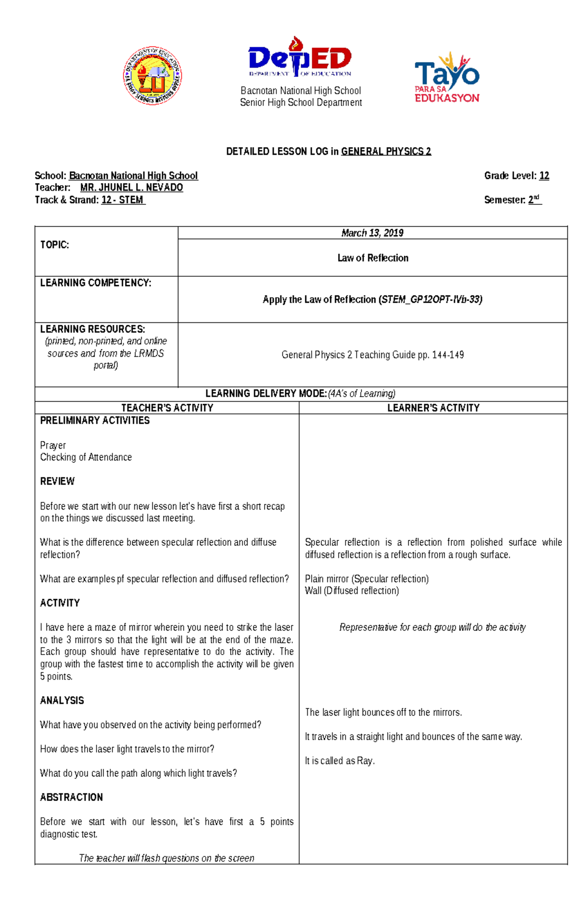 COT 4 - Lesson Plan - Bacnotan National High School Senior High School ...