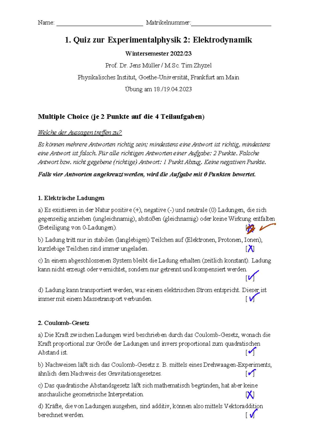 Ex2 Elektrodynamik Quizze - Quiz zur Experimentalphysik 2 : Elektrodynamik Wintersemester 2022 ...