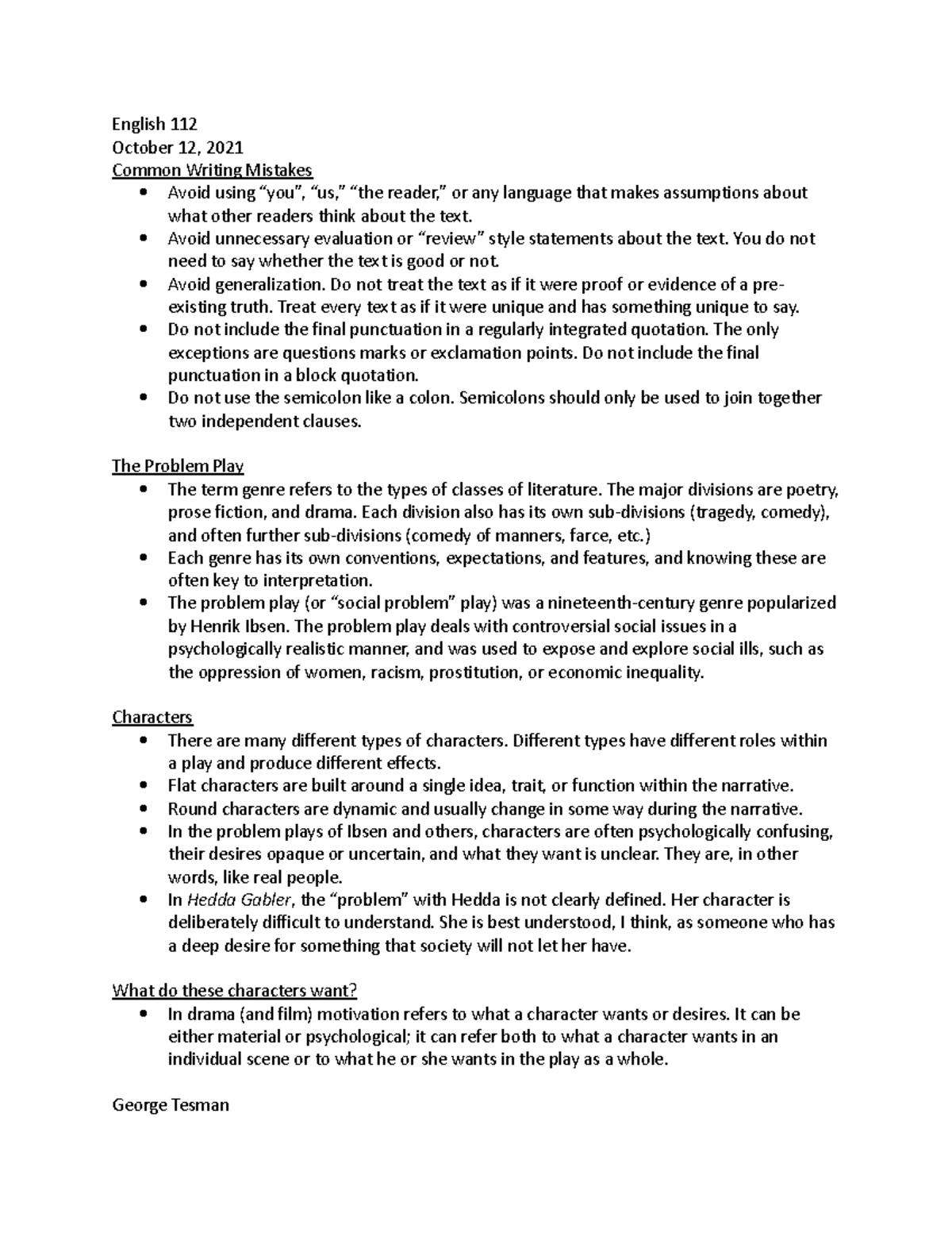 ENG 112-Oct. 12 - october 12 notes - English 112 October 12, 2021 ...