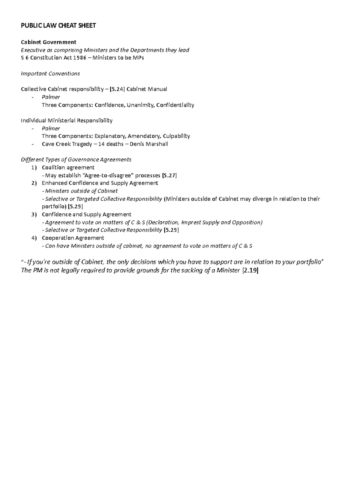 Public Law Cheat Sheet - Judicial Review / Cabinet govt / Treaty ...