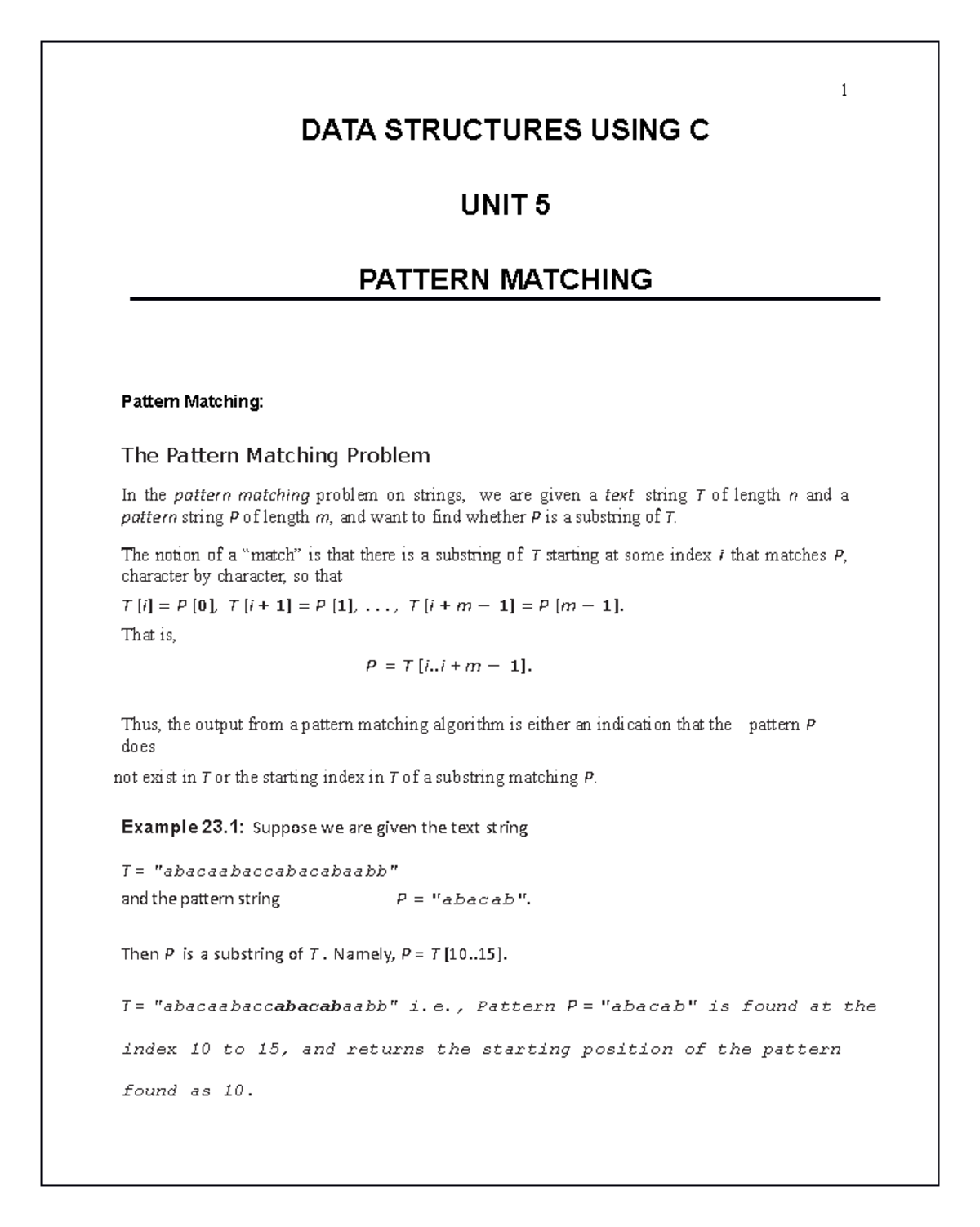 24 Chapter 23 String Algorithms 1 Data Structures Using C Unit 5 Pattern Matching Pattern 4228