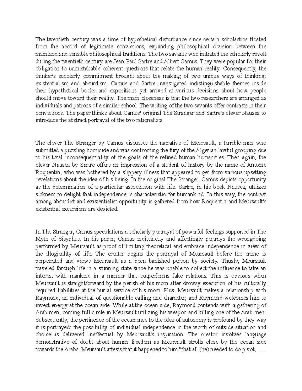 The Theme of Freedom in the Authors Sartre and Camus - The twentieth ...