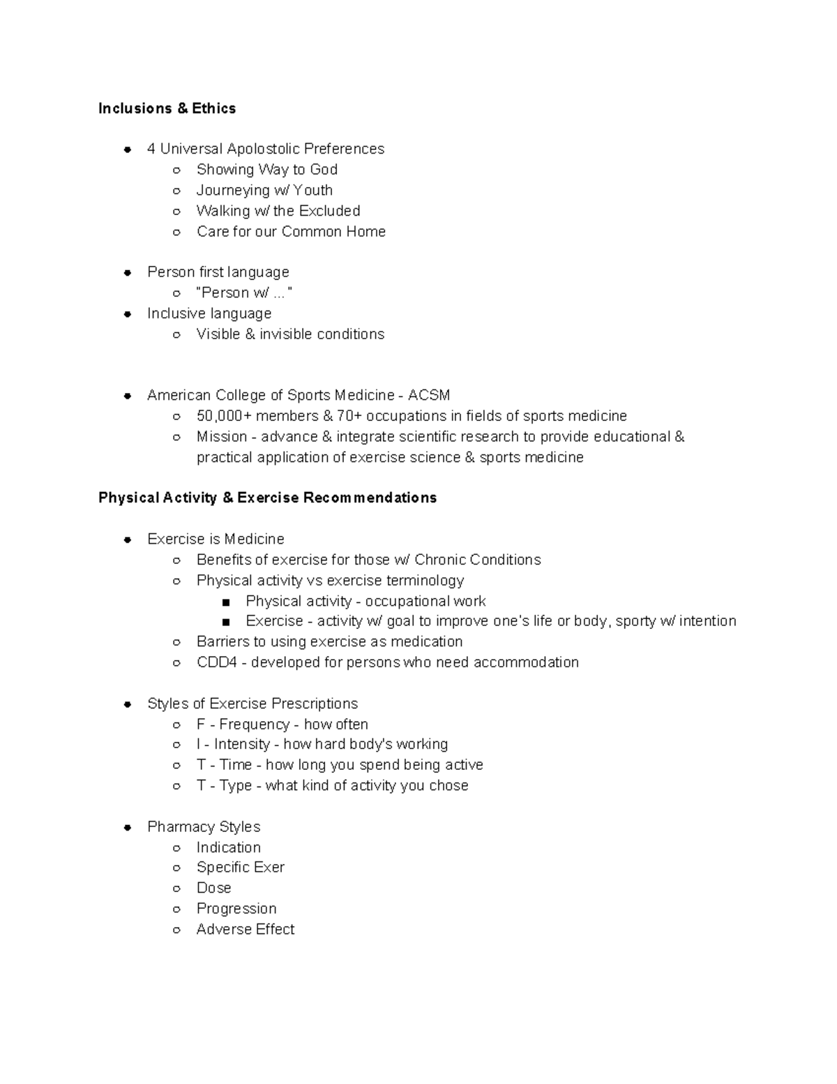 Ch. 1 Inclusion Ethics & Ch. 2 Physical Activity & Exercise ...