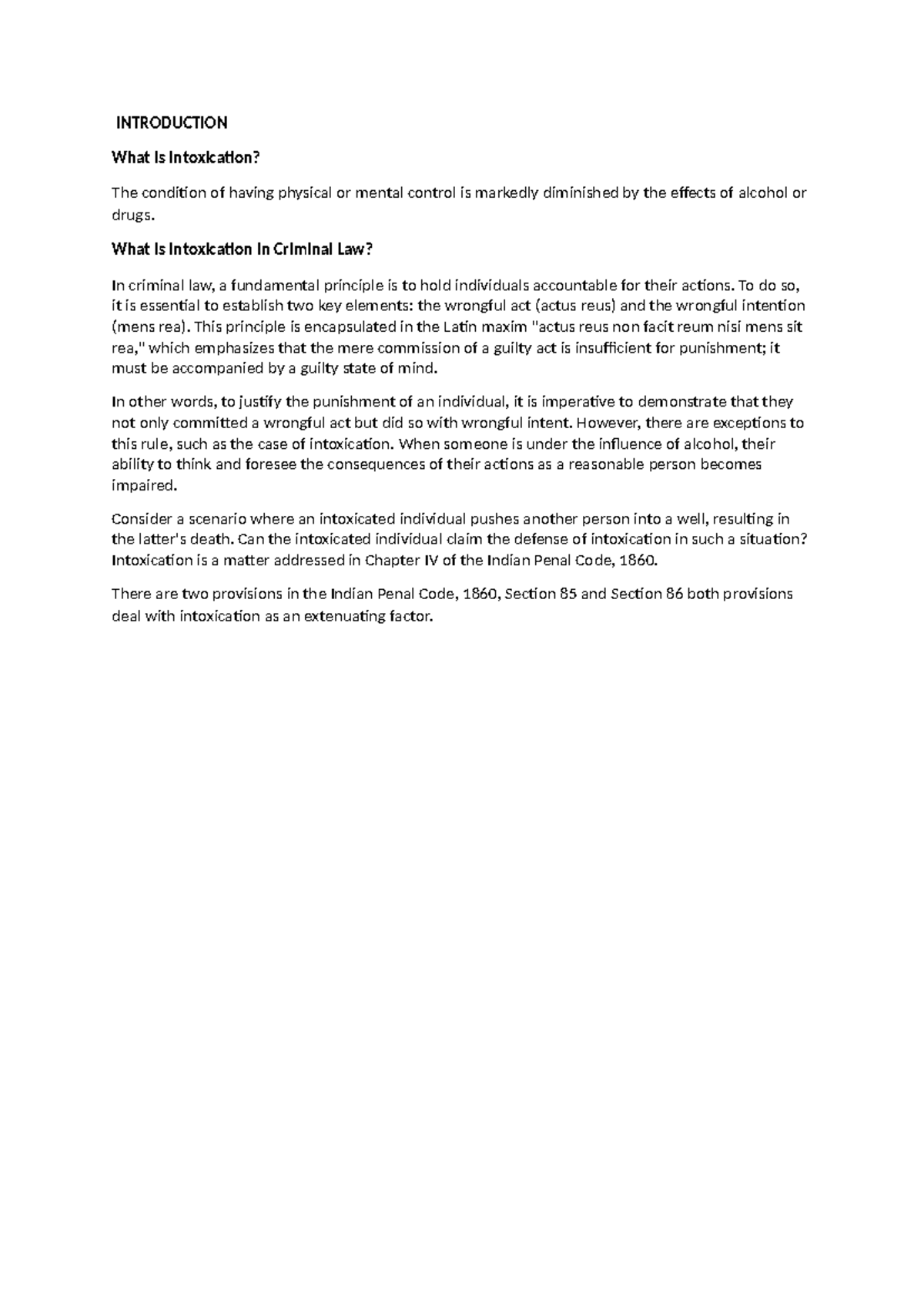 Defence of Intoxication - INTRODUCTION What is Intoxication? The ...