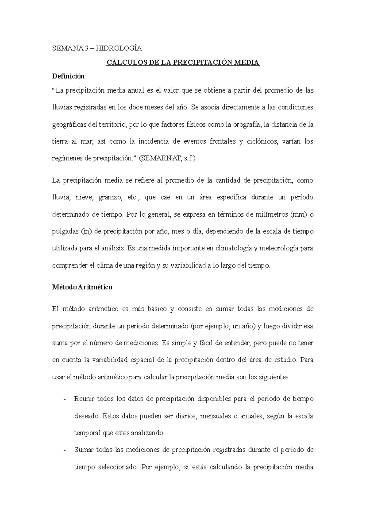 Semana 3 - Información sobre el tema de precipitación media - SEMANA 3 ...