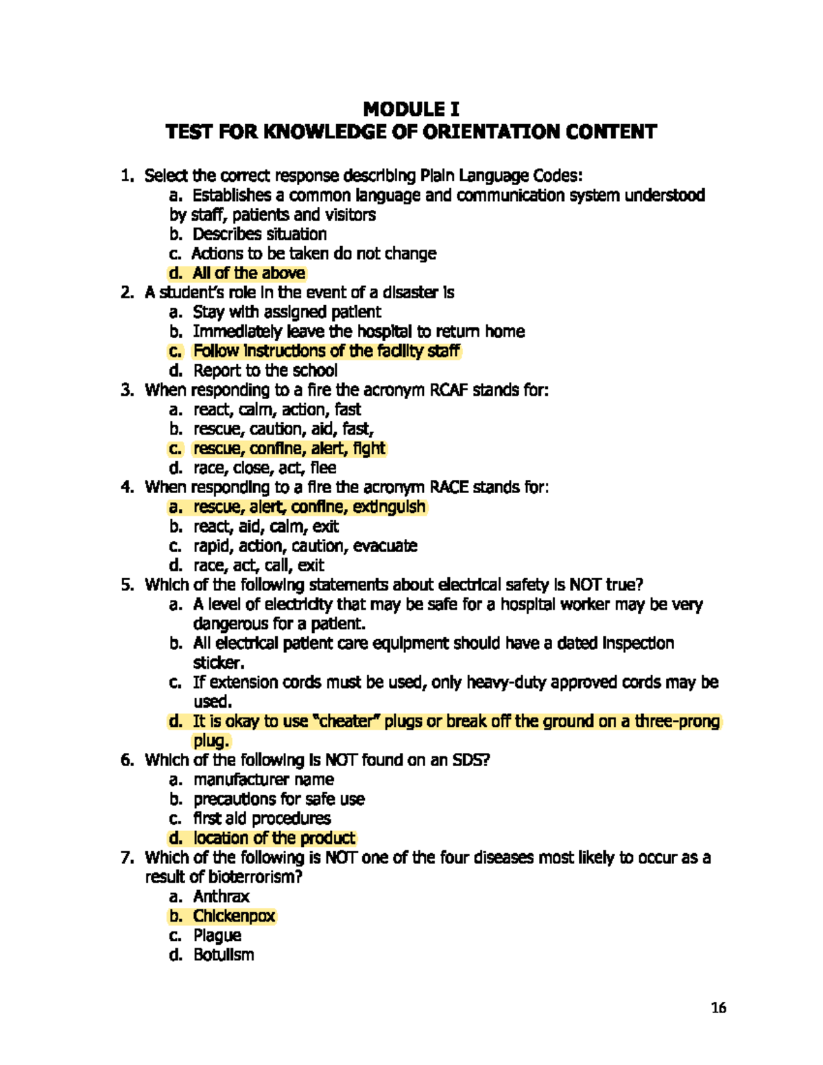 DFW Standard Hospital Student Orientation Module Answers - Mej Pascual ...