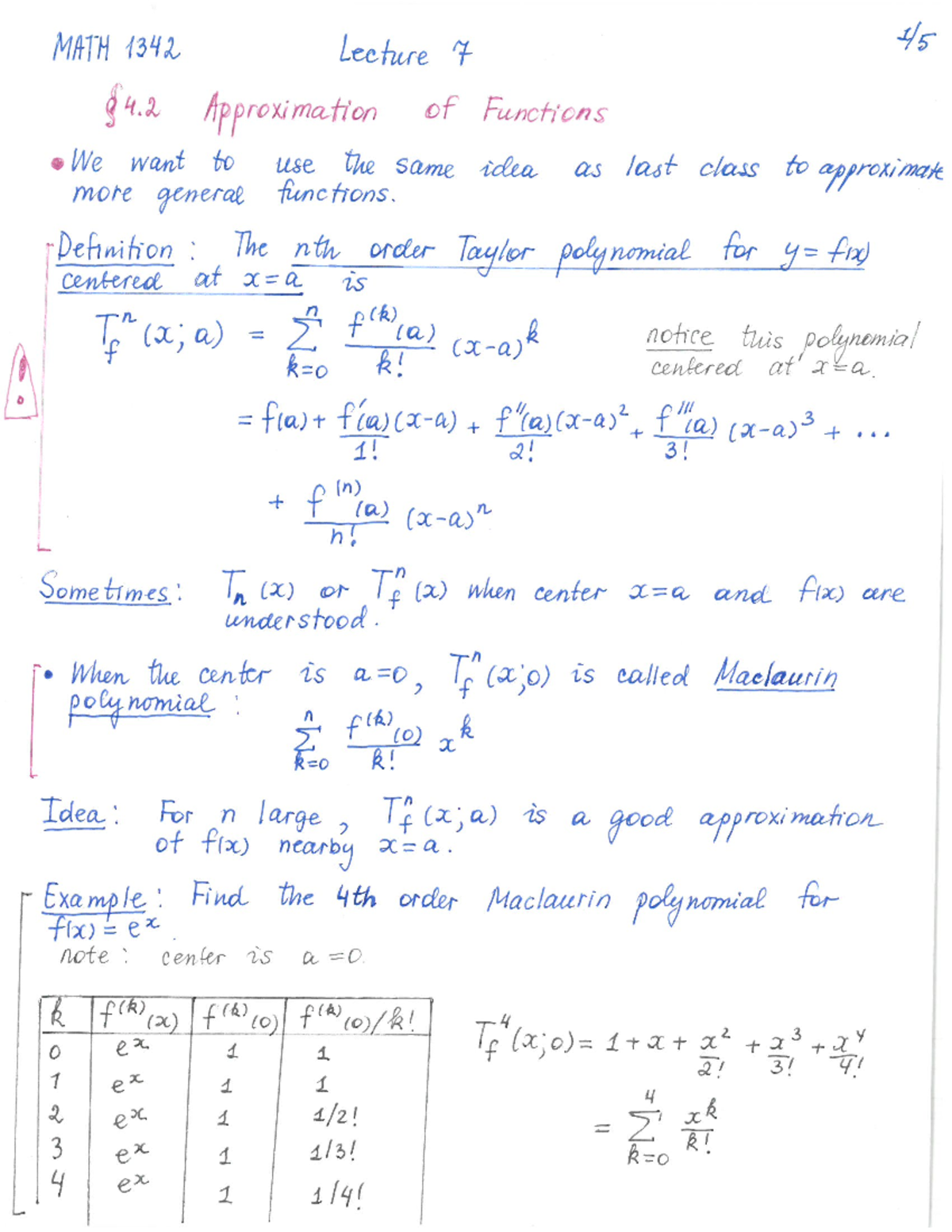 1342 Lecture 7 (Approximation of Function) - MATH 1342 - Studocu