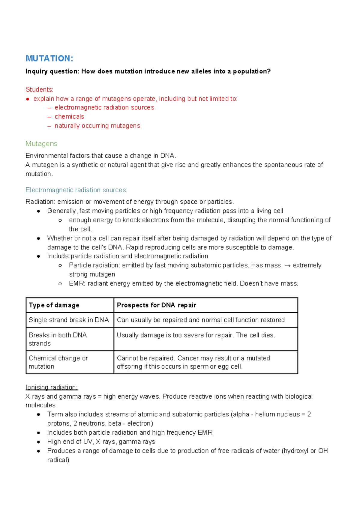 2020 BIO Module 6 Genetic Change In depth syallbus dot points ...