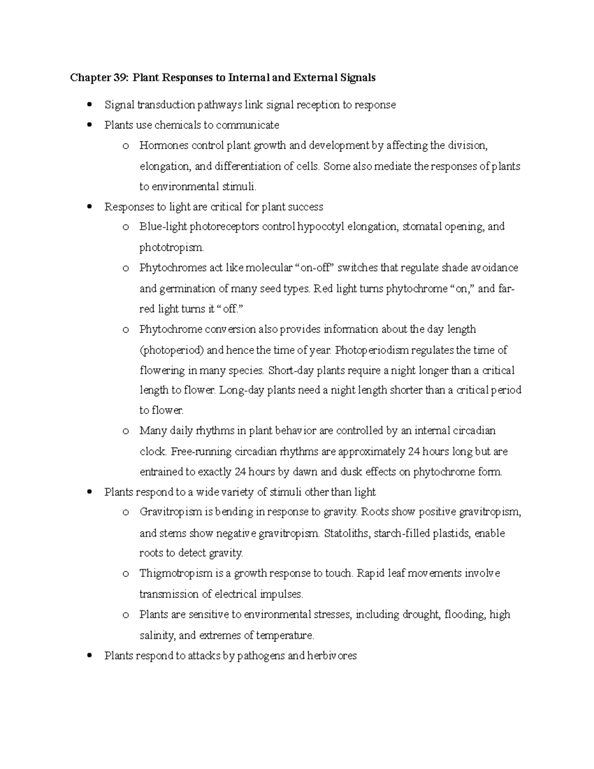 Biology Chapter 39 - Chapter 39: Plant Responses to Internal and ...