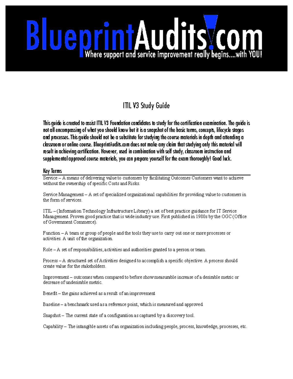 ITIL V3 Study Guide - ITIL V3 Study Guide This guide is created to ...