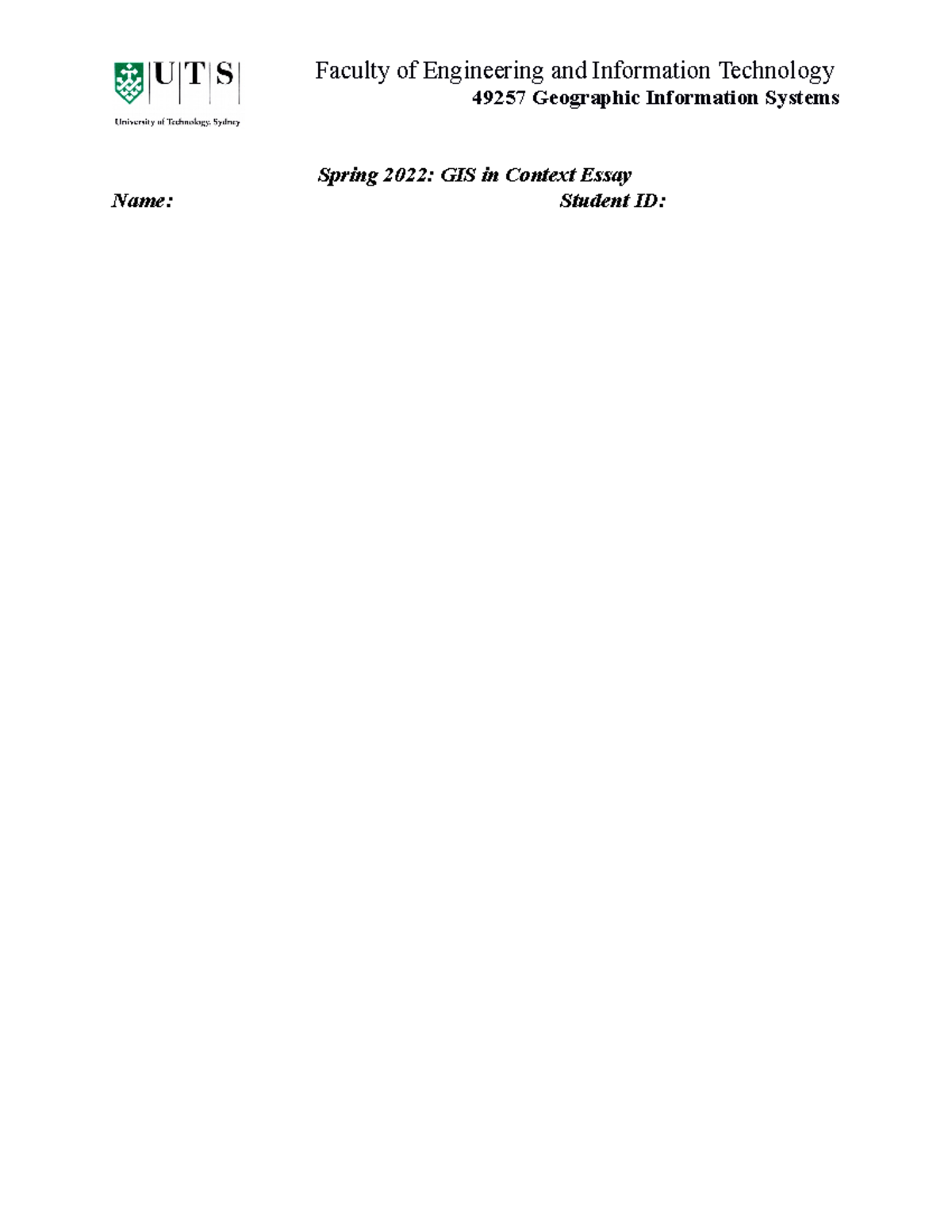 Essay Template-2 - assignment - 49257 Geographic Information Systems ...