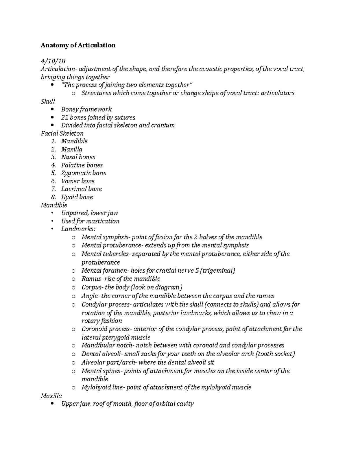 Anatomy of Articulation Notes - Anatomy of Articulation 4/10 ...