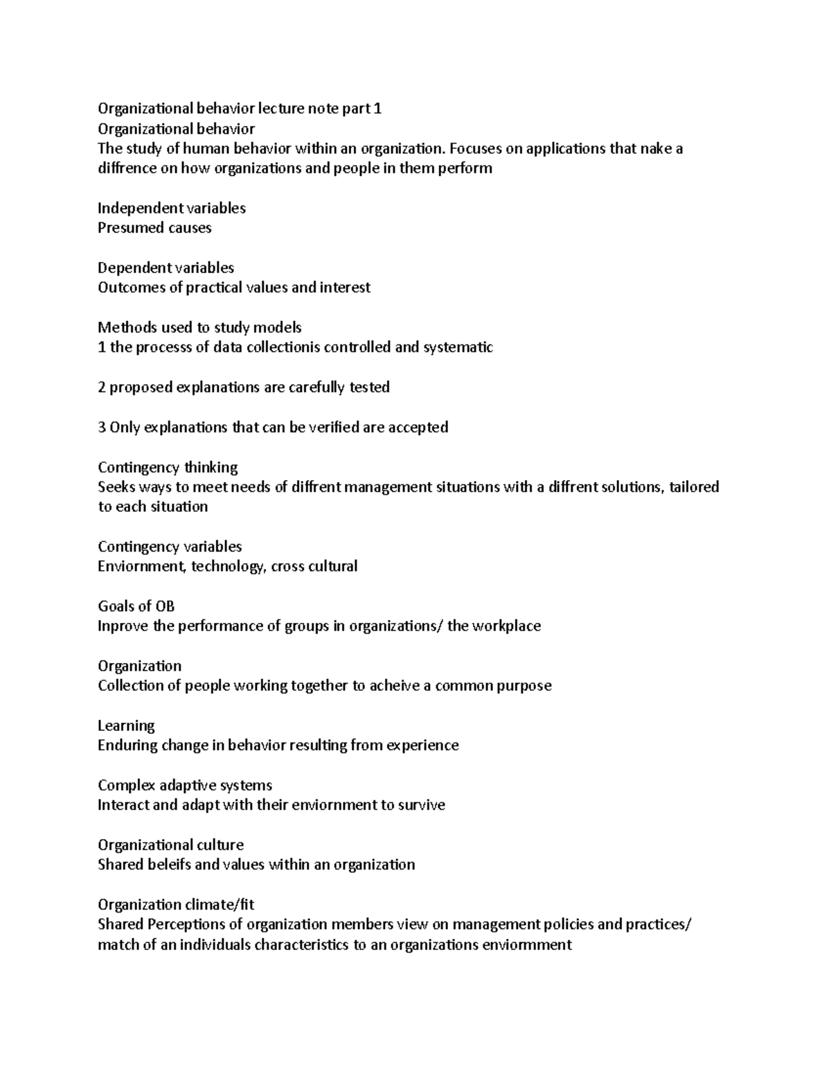 Organizational behavior lecture note part 1 - Focuses on applications ...