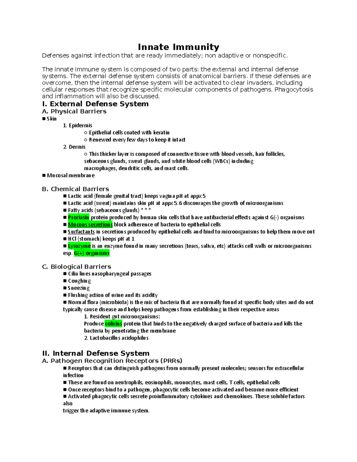 Innate Immunity - ....... - Innate Immunity Defenses against infection ...