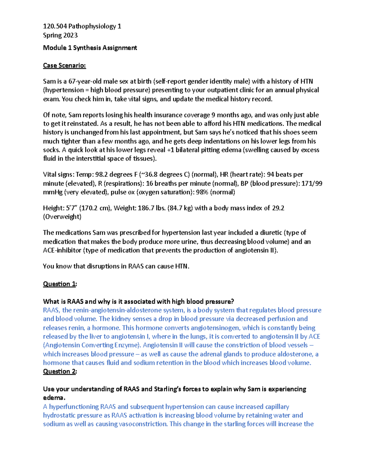 Module 1 synthesis assignment - 120 Pathophysiology 1 Spring 2023 ...