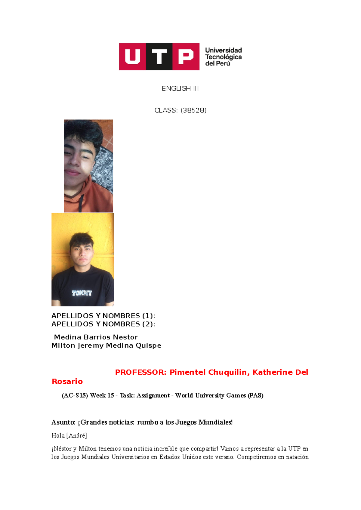 S15 ingles 3 - dsdsdd - ENGLISH III CLASS: (38528) APELLIDOS Y NOMBRES ...