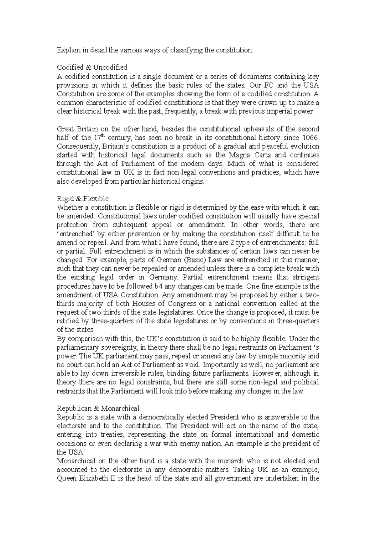 Tutorial 2 OWN ANS - Consti 1 - Explain in detail the various ways of classifying the ...