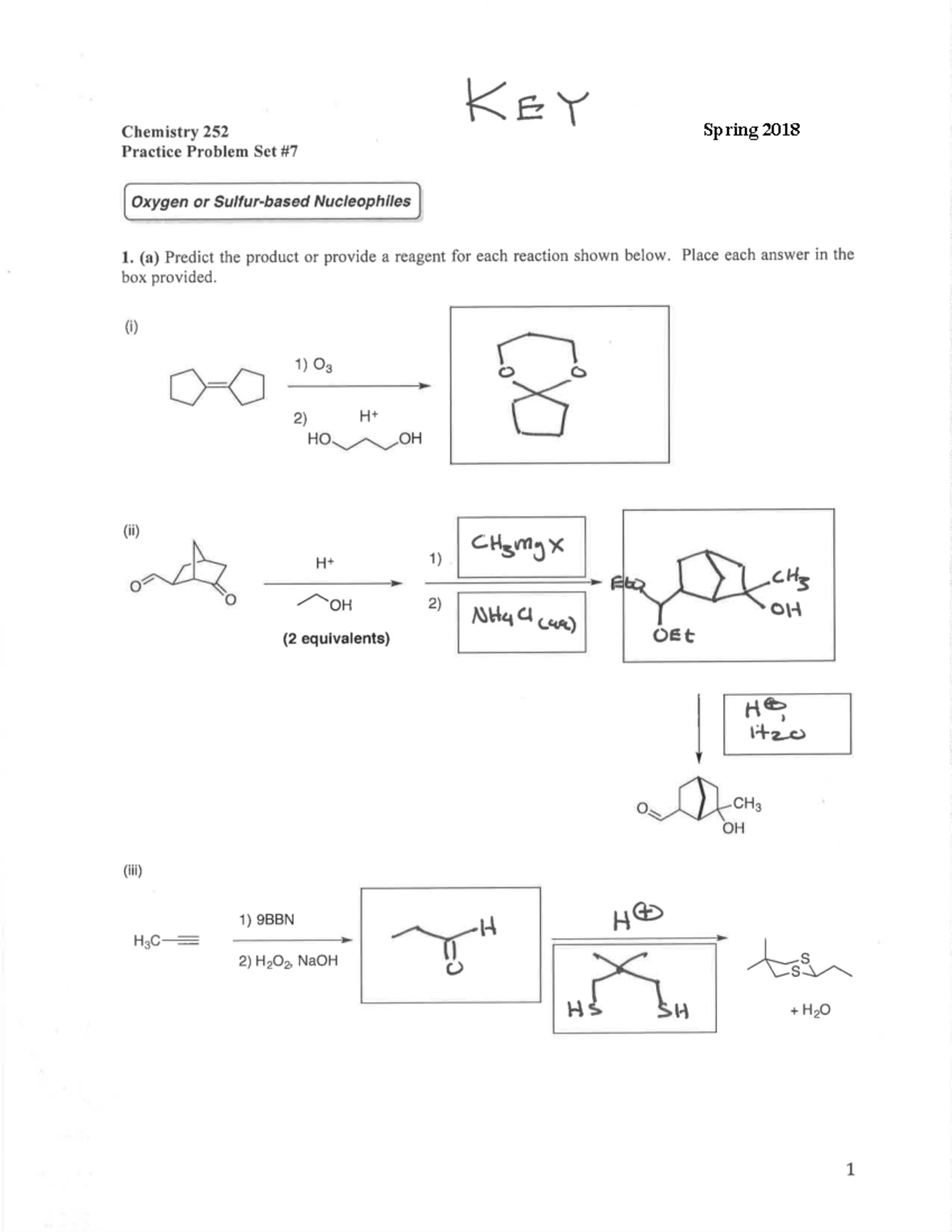 Problem Set 6 KEY - CHEM 252 - Spring 2018 - Studocu