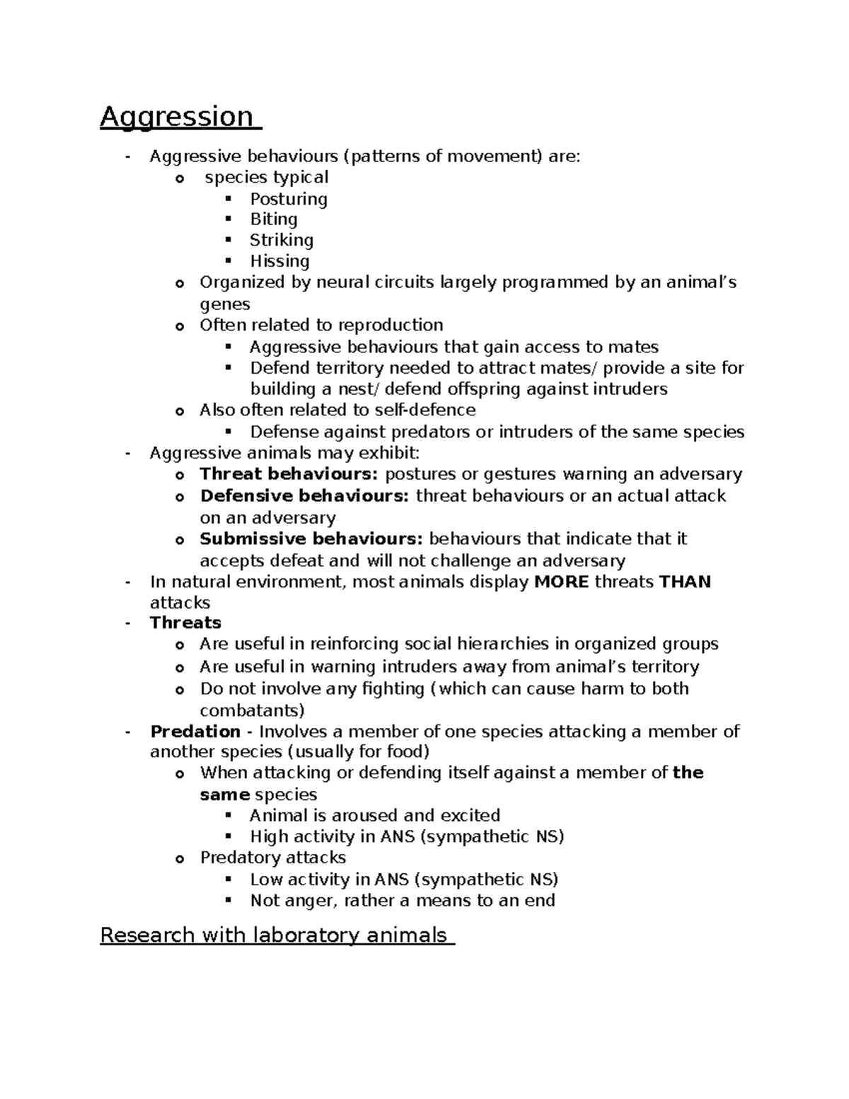Aggression - lecture notes on psyc 318 year 2021-2022 - Aggression ...