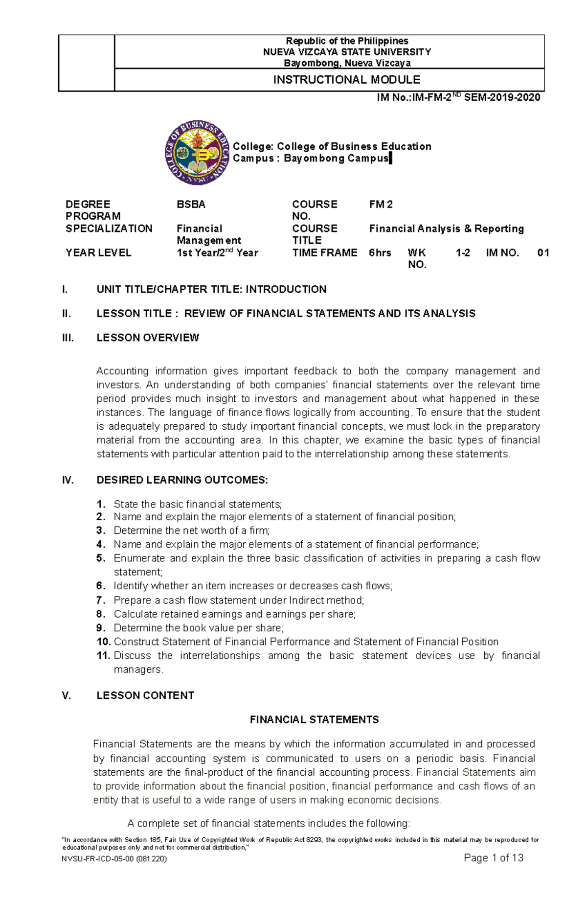Module-I - Module - NUEVA VIZCAYA STATE UNIVERSITY Bayombong, Nueva ...