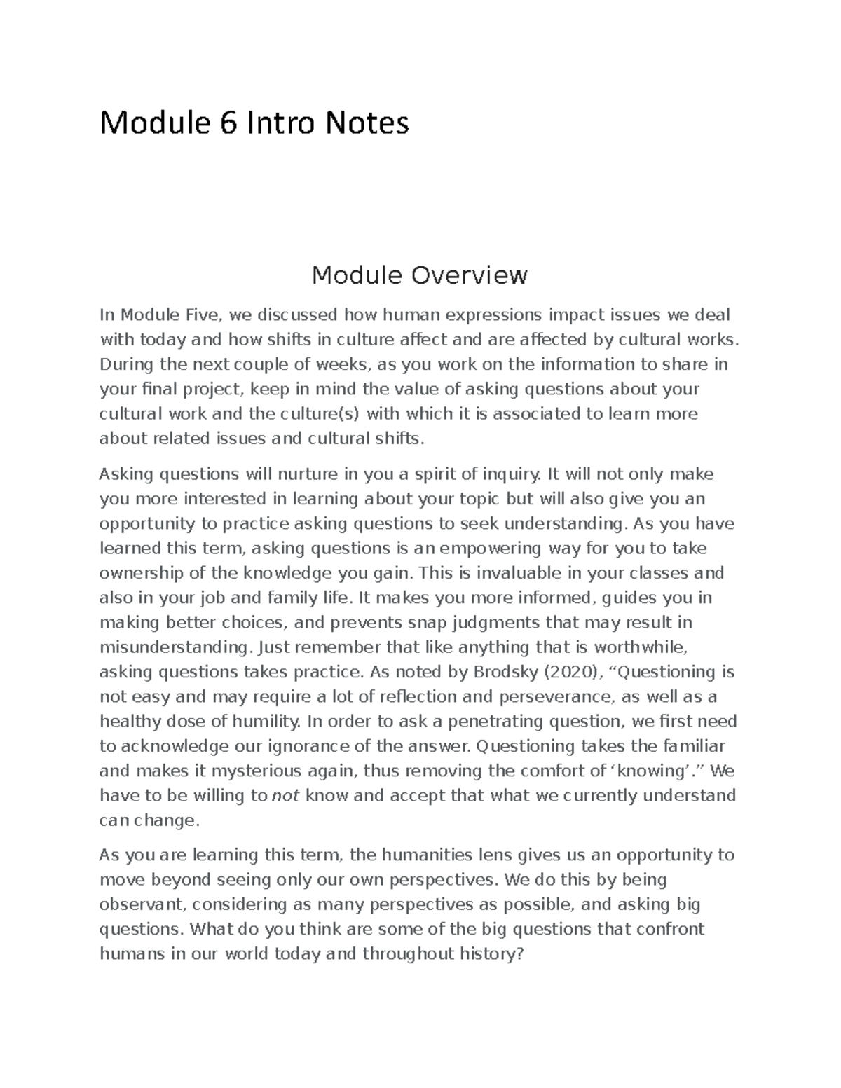 Notes on resources - Module 6 Intro Notes Module Overview In Module ...