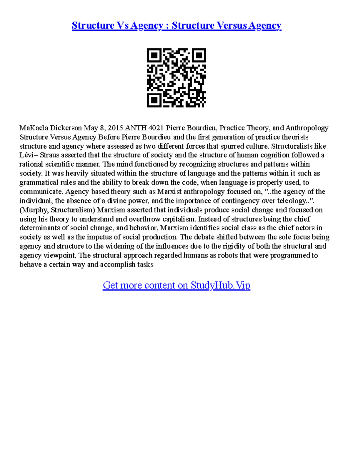 Essay Structuring - Structure Vs Agency : Structure Versus Agency ...