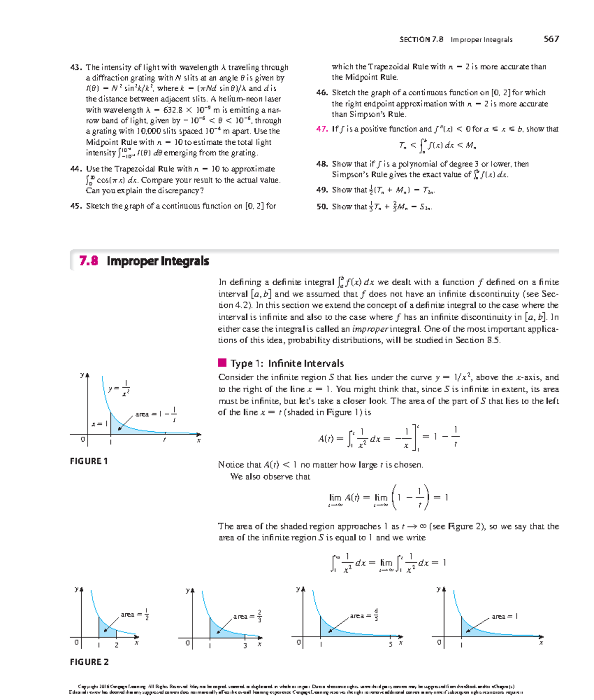 Math ch7-8 - math work - SECTION 7 Improper Integrals 567 43. The intensity of light with ...