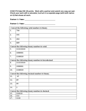 Homework #5 Computer Science - COSC175 Selection Homework 1. Design an algorithm that will read ...